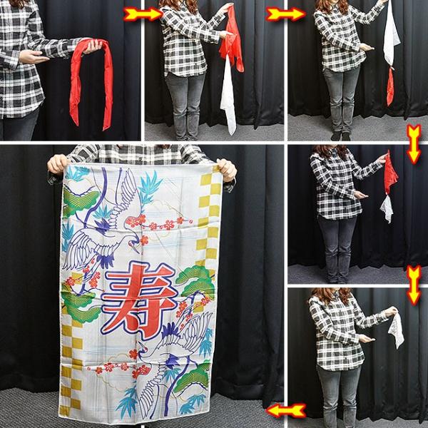 大きなシルクからだんだん小さなシルクが現れ、最後は「デザインシルク 寿（彩）」(M）が出現！【正月】