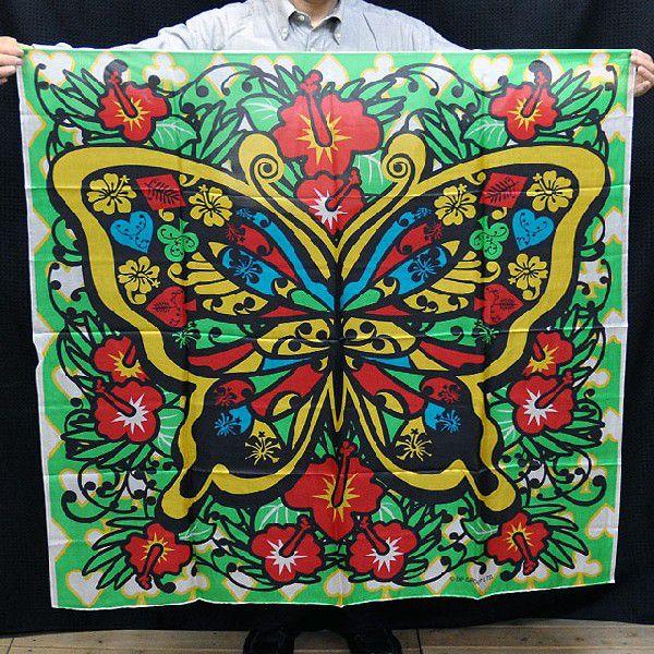 カラフルな蝶をハイビスカスで飾った多色刷りデザインシルクの逸品！トロピカルな取出用シルクです。【取出】