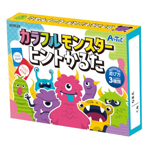 45体のカラフルなモンスターが登場！1箱でヒントかるた・絵合わせ・めくりかるたの3種類の遊び方ができるよ♪文字はひらがなで書かれていて小さなお子様でも一緒に遊べるよ！3人以上プレイ パーティーゲーム アナログゲーム カルタ 親子 家族 友達...