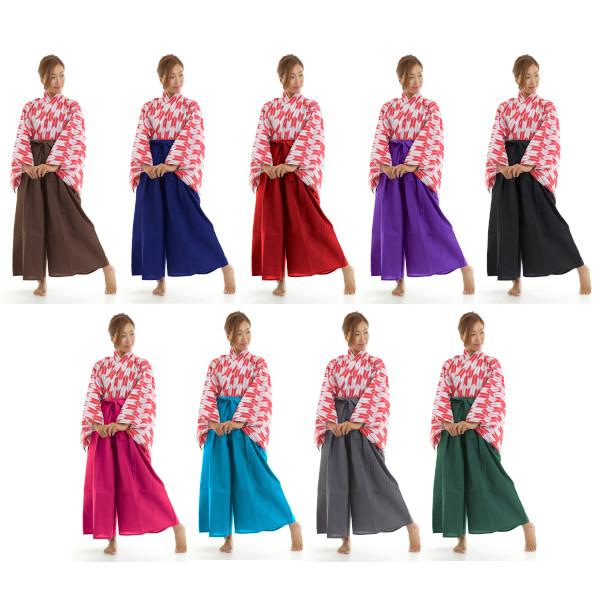 鮮やかな赤色のヤガスリ上衣に、カラーはかまをプラスした和装セットだよ！袴は、赤・黒・青・茶色・緑・桃色・濃灰・水色・紫の9種類から選べるよ！舞台の衣裳やハロウィン仮装、かるた大会などのイベントにどうぞ☆【矢絣】矢羽根をモチーフにした日本で古...