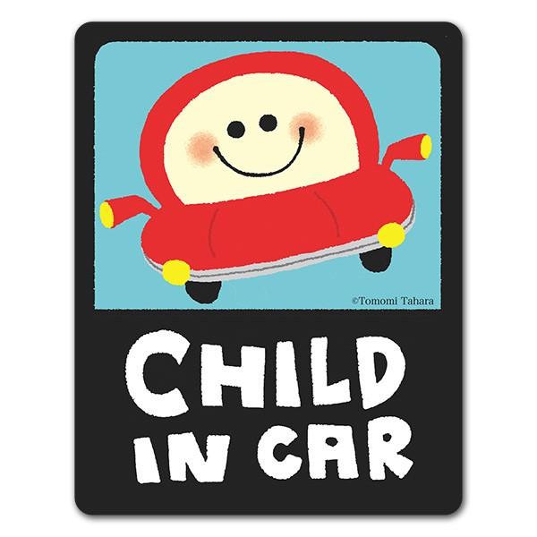 【車ステッカー】赤いクルマ 正面【CHILD IN CAR】チャイルドインカー 車マグネットステッカー 笑顔がかわいい赤いクルマをデザインした、マグネットパーク限定オリジナルデザインの車マグネットステッカーです。【イラストレーター：(C)た...
