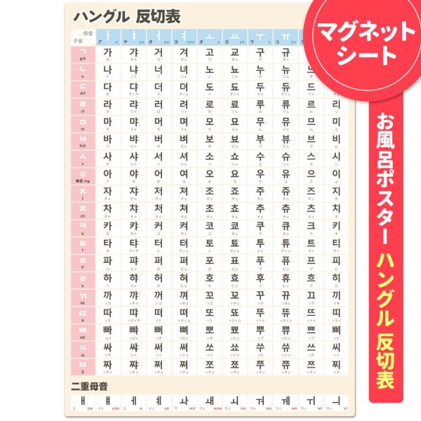お風呂でハングルを覚えよう！おふろポスターにハングル 反切表が登場しました。お風呂に貼って韓国語を学習できるマグネット製ポスターです。文字を確認したり、声に出して覚えたり、お風呂の時間が楽しい学習時間になりますよ♪母音と子音を組み合わせた表...