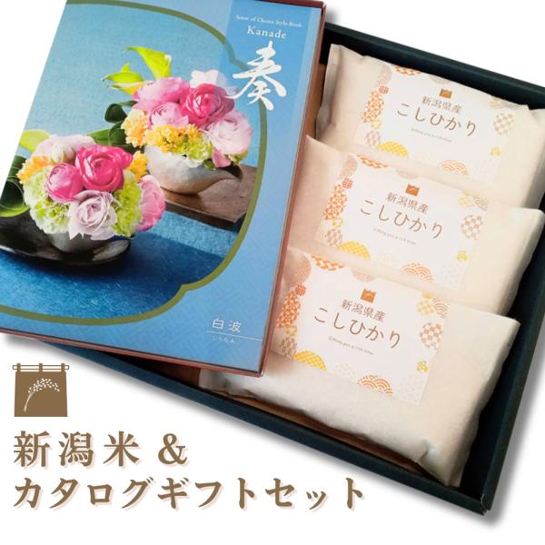 五ツ星マイスターが厳選した新潟県産コシヒカリとカタログギフトのセットです。お米の専門家「五ツ星マイスター」が「これぞ絶品！」と選んだ新潟県産コシヒカリと、お客様の「欲しい！」を追求したカタログギフト「奏(かなで)」をセットにしました。お米は...