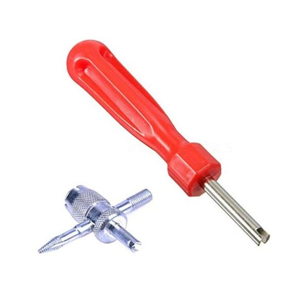 ■　エアバルブレンチ 虫回しドライバー２個セット　　■　工具　全長　大：約95ｍｍ 小：約35mm （4ウェイヘッド）　■　自動車タイヤ、オートバイのタイヤチューブなどのバルブ交換の際に使用します。■　滑り止めのプラスチックハンドルグリップ...