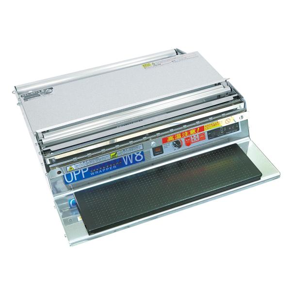 ＜　　OPPラッパー　W8 　＞●銅版/フイルムオープン型●寸法：巾500mm×奥行600mm×高さ135mm●熱板サイズ：横385mm×縦125mm●重量：6.0kg●電源 AC100V 50/60Hz OPP156W　塩ビ・ポリ71W〜...