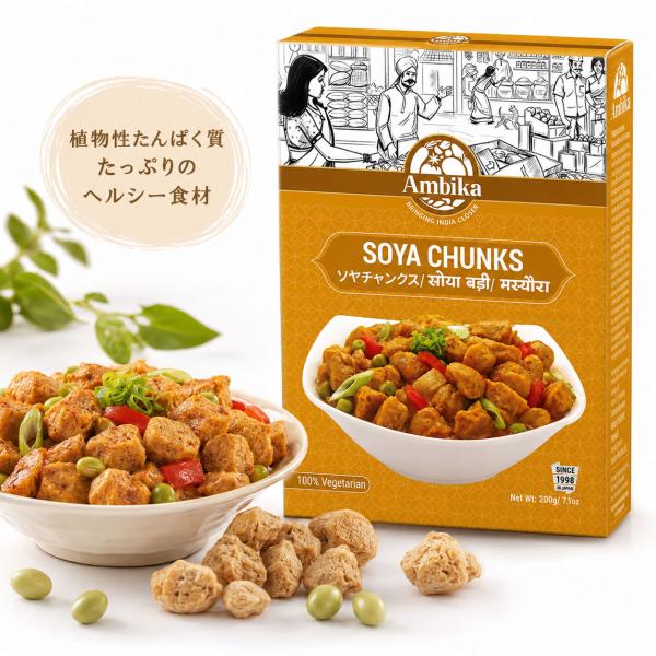 大豆で作った「ソイビーンチャンクス」は畑のお肉とも呼ばれるタンパク質が豊富な豆製品です。 栄養豊かで食べ応えもしっかりあるのにヘルシーでベジタリアン対応の植物性食品ですのでヴィーガンの方にも召し上がっていただけます。 インドや世界中でベジタ...