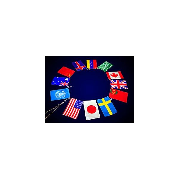 色々な所から取り出せるシルク製の手品用万国旗です。十数カ国のカラフルな旗が紐に繋がれて次々と出現します。取り出すとボリュームのある万国旗ですが、折り畳むと非常に小さくなりますので楽々握り隠せます。（何と標準タイプでも片手の中に入ってしまいま...