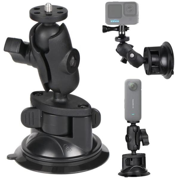 商品名  カメラ ダッシュボード フロンドガラス用 強力吸盤 汎用カメラネジ穴対応1/4インチ雲台 DJI Osmo Action/GoPro HERO8/7/6/5などのアクションカメラ用アダプタネジスペック  ■カラー：ブラック■素材：...