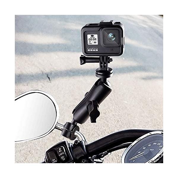商品名  DJI Osmo Action、GoPro シリーズ、アクションカメラ対応 バックミラーポール コンロッド固定 オートバイ マウントホルダー 4種ポール径アダプタ付属　GoPro HERO8/ HERO7 / 6/5及びその他のア...