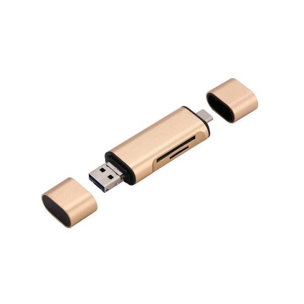 商品名  USB A/C+Micro USB to SD(HC)/TF/MicroSD(HC) カードリーダー OTGアダプタ USB-C/USB Card Reader 16GBまで色  シルバー、ゴールド商品説明  USB Aタイプ/U...