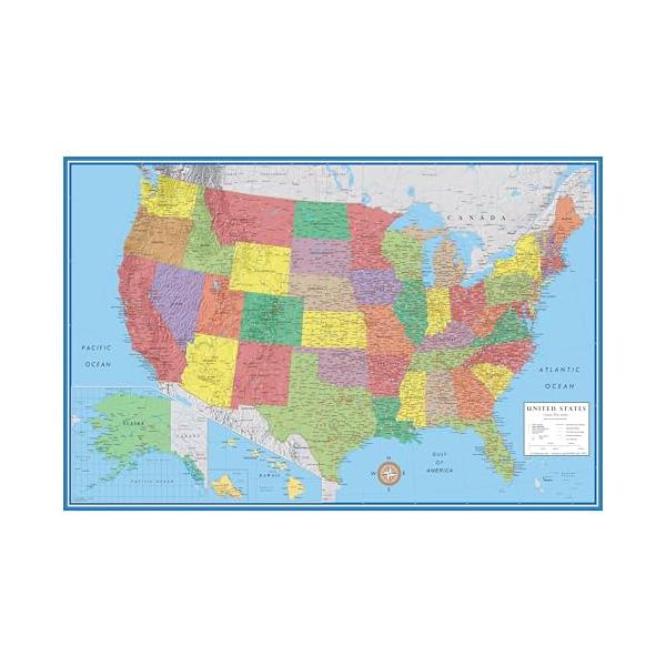 Paper Rolled/-/US CL EL SM PAPER・パッケージ個数:1・大きなアメリカ合衆国の壁掛け地図。・ご自宅、職場、教育用に最適なアメリカ地図。・24ポンドのポスター用紙に印刷されたアメリカ地図。・折り畳み、ロール、ラミ...