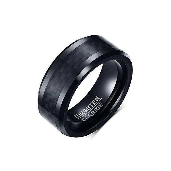 リングブラック/-/RockyuTCR-036M-8-J-17・Color:ブラックRingSize:17・【炭素繊維タングステン指輪】超硬タングステン素材を使用したメンズ指輪で、耐久性に優れ、長く愛用できます。【カーボンファイバー】カーボ...