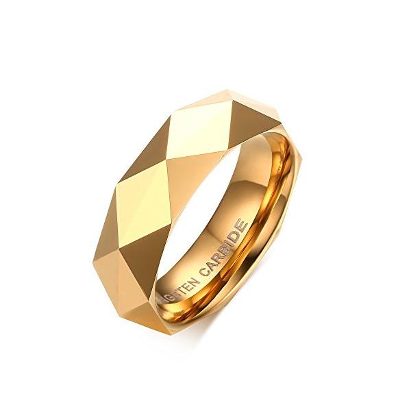 リング幅6mm-金色-広面カット/-/RockyuTCR-033GM-11-J-22・Color:幅6mm-金色-広面カットRingSize:22・【高品質なタングステン製】本物のタングステンカーバイドによって作られており、比重は金とほぼ同...