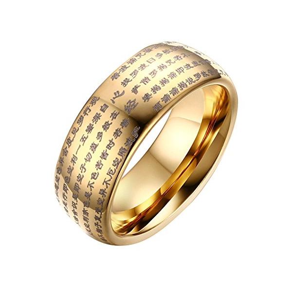 クラシック金色-タングステン/-/ROCKYU028G15・Color:金色-タングステンRingSize:15・パッケージ個数:1・【心経刻印の指輪】 般若心経をモチーフにした文字刻印デザインは、落ち着きと知性を感じさせ、日常の装いに静か...