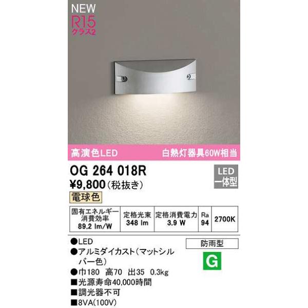 オーデリック　OG264018R　エクステリア フットライト LED一体型 電球色 防雨型 マットシルバー※画像はイメージです。代表写真の場合があります。カテゴリ：照明器具 フットライトメーカー：オーデリック ODELIC型番：og2640...