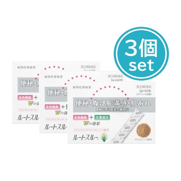 1．ルートスルーは、生薬成分（センノシド）と食物繊維（プランタゴ・オバタ種皮）を配合した、自然に近いお通じを促す植物性便秘薬です。2．服用しやすいチョコレート風味の顆粒剤で、携帯に便利なスティック包装です。