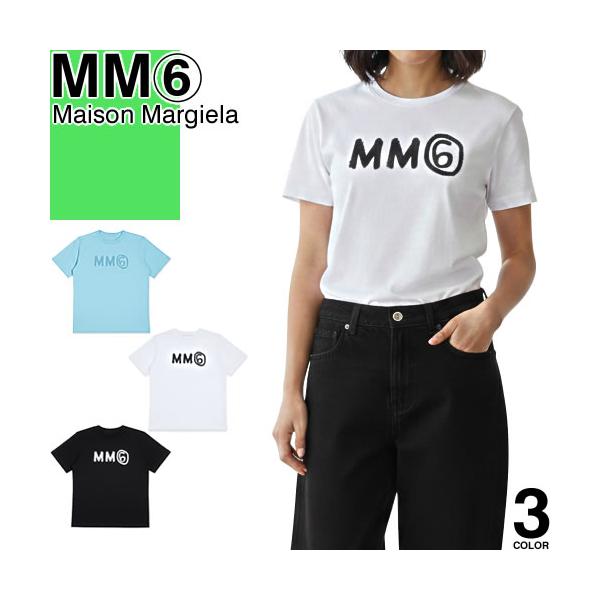 2026年春夏新作MM6 T-SHIRT WITH LOGO M61016 MM04I  [1枚単品]エムエムシックス メゾンマルジェラ MM6 Maison Margiela Tシャツ 半袖 レディース ホワイト ブラック ブルー カット...
