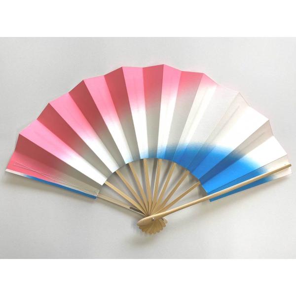 ダンス扇子　　ピンク/ブルーよさこい、ダンス、お祭り、すずめ踊りなど長さ・・・２９センチ９寸５分標準的なサイズの舞扇子です。広がり・・・５０センチ扇骨・・・白竹扇面・・・両面同柄日本製（京都）箱なしバランス良くするためのオモリあり。学芸会、...