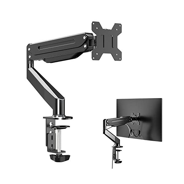 【商品仕様】15インチから27インチまでの液晶ディスプレイに対応できるモニターアームです。対応規格:VESAマウントインターフェース規格(FPMPMI)75mm/100mm 、耐荷重は1-6KGです。【角度調節】革新的な多軸設計で画面を上8...