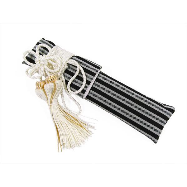 黒 子持ち縞 (房 生成り色)素材 ポリエステル100％長さ 約20cm　幅 約5cm★光の加減により写真の色と実際の商品の色が異なることがあります。