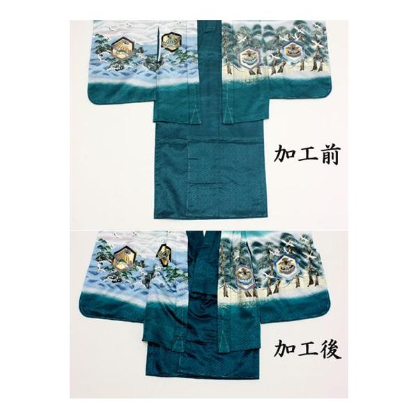 お子様の着物は身あげ加工がされていれば簡単にご着用ができ、着くずれがしにくくなります。（大人物と同じく腰ひもでおはしょりを作って着用できます。その場合身あげ加工は必要ありません。）ご注文の際に着丈と身長をご選択ください。【着丈の測り方】姿勢...