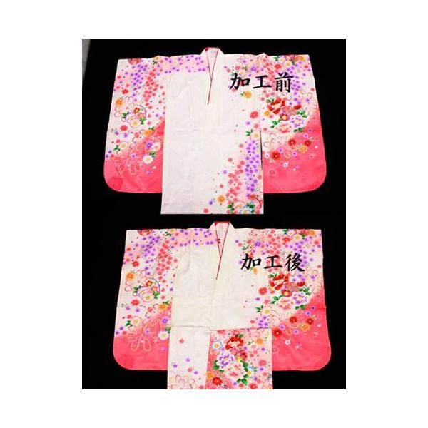 お子様の着物は身あげ加工がされていれば簡単にご着用ができ、着くずれがしにくくなります。（大人物と同じく腰ひもでおはしょりを作って着用できます。その場合身あげ加工は必要ありません。）ご注文の際に着丈と身長をご選択ください。【着丈の測り方】姿勢...