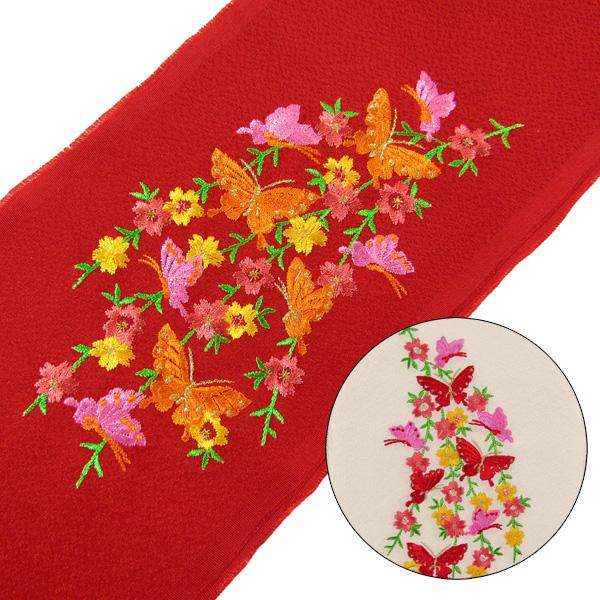 蝶柄サイズ長さ 約87cm×幅 約12.5cm長さ 約90cm×幅 約15.5cm（幅広タイプ）素材表地　絹100％刺繍糸　レーヨン100％（金属糸使用）★光の加減により写真の色と商品の色が異なることがあります。★幅のサイズは衿付けの際折り...