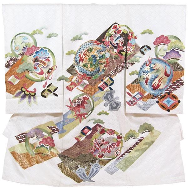 龍 白刺繍入り素材上着表地　　正絹１００％襦袢・裏地　ポリエステル１００％サイズ 着物身丈 約98cm　裄丈 約46cm　袖丈 約56cm★光の加減により写真の色と商品の色が異なることがあります。