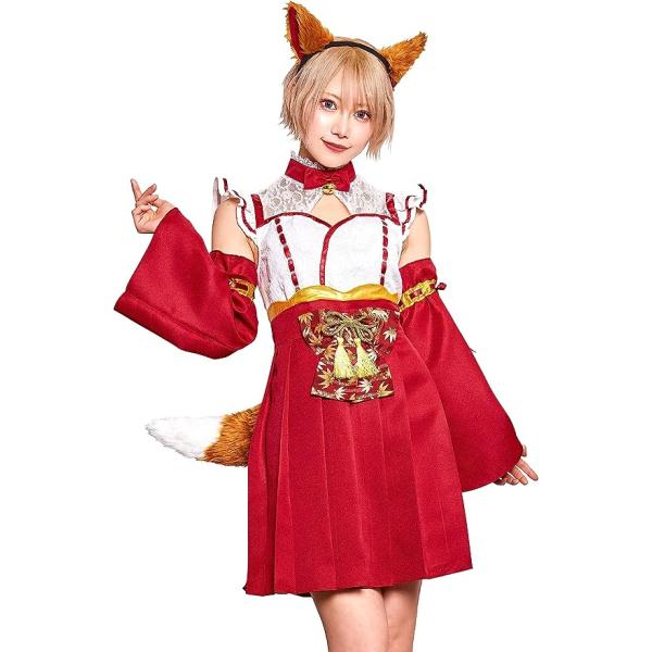 ●商品説明：日本人の愛する「和」のイメージを現代の趣向に合わせ、コスチュームに落とし込んだ和洋折衷な「ハイカラニズム」シリーズ。ウエストに大きな飾りリボンが着いたワンピースタイプ。肩のフリルと付け袖で腕もほっそり見せてくれます。人気の狐×巫...