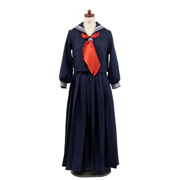 ■商品説明：スケバンセーラー服と言えば、紺の上下にロングスカート。懐かしいドラマヒロインにもなれるかも。木刀などを持てば幅広い仮装、コスプレイベントで目立つこと間違いなし。■サイズ：着丈（トップス）：約42cm、着丈（スカート）：約90cm...