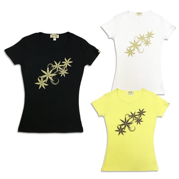 動きやすく適度なフィット感のあるフライス素材のTシャツです。ゴールドグリッター(ラメ)プリントのティアレの花の中心にはラインストーン。少しの動きにもきらめいて、より一層女性らしさがアップします。レッスン着としてはもちろん、ジーンズやスカート...