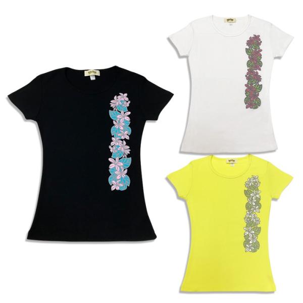 動きやすく適度なフィット感のあるフライス素材のTシャツです。木版画をイメージしたプルメリアの柄をプリントしました。レッスン着としてはもちろん、ジーンズやスカートと合わせて普段着としてもGOOD!!MAT-2 フラダンスTシャツ レッスンTシ...