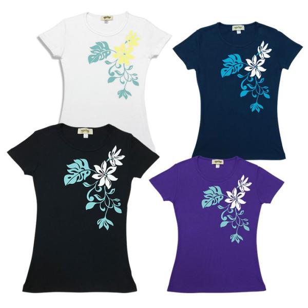 動きやすく適度なフィット感のあるフライス素材のTシャツです。パウに隠れることのないちょっとイレギュラーなプリント位置がステキです。レッスン着としてはもちろん、ジーンズやスカートと合わせて普段着としてもGOOD!!MAT-3 フラダンスtシャ...