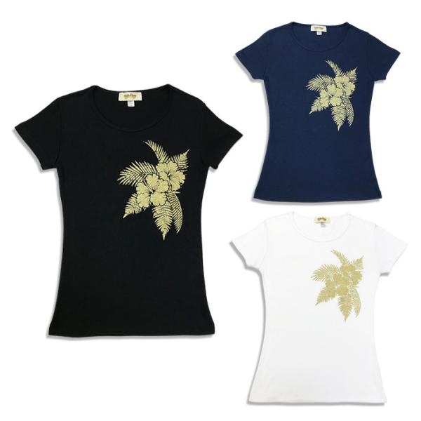 動きやすく適度なフィット感のあるフライス素材のTシャツです。ゴールドグリッター(ラメ)の煌めくハイビスカスが印象的なデザインです。レッスン着としてはもちろん、ジーンズやスカートと合わせて普段着としてもGOOD!!同デザインのパウスカートもご...