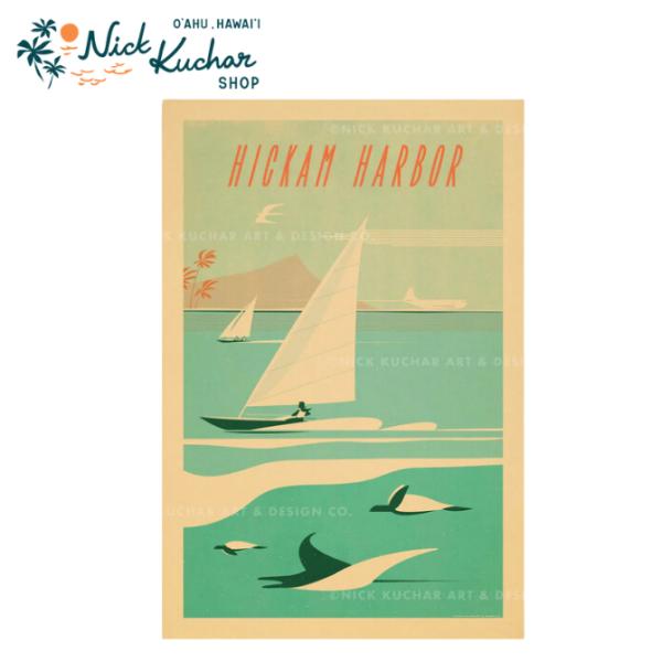 ハワイ各地の美しい風景をレトロなタッチで描く、サーフアーティスト、Nick Kucharのハワイトラベルプリント。【Hickam Harbor Oahu】■商品詳細●サイズ横 30.5 × 縦 45.7cm●原産地アメリカ合衆国・ハワイ●注...