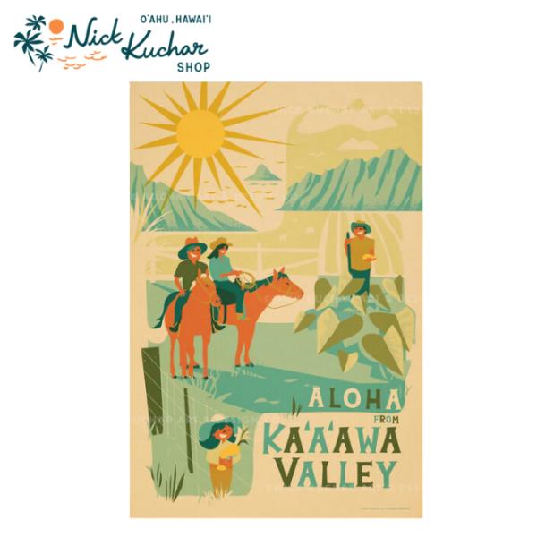 ハワイ各地の美しい風景をレトロなタッチで描く、サーフアーティスト、Nick Kucharのハワイトラベルプリント。【Kaaawa Valley Oahu】ハワイ各地の美しい風景をレトロなタッチで描く、サーフアーティスト、Nick Kucha...