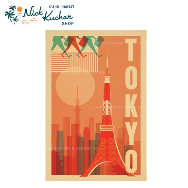 ハワイ各地の美しい風景をレトロなタッチで描く、サーフアーティスト、Nick Kucharのハワイトラベルプリント。【TOKYO】ワイキキよりもローカルな雰囲気で人気のアラモアナ・ビーチパーク。ロコにとって身近なビーチとして親しまれています。...