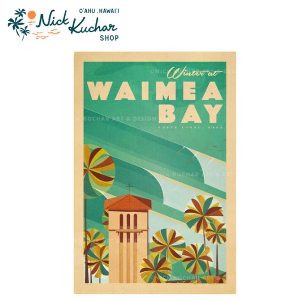ハワイ各地の美しい風景をレトロなタッチで描く、サーフアーティスト、Nick Kucharのハワイトラベルプリント。【Winter at Waimea Bay】ハワイ各地の美しい風景をレトロなタッチで描く、サーフアーティスト、Nick Kuc...