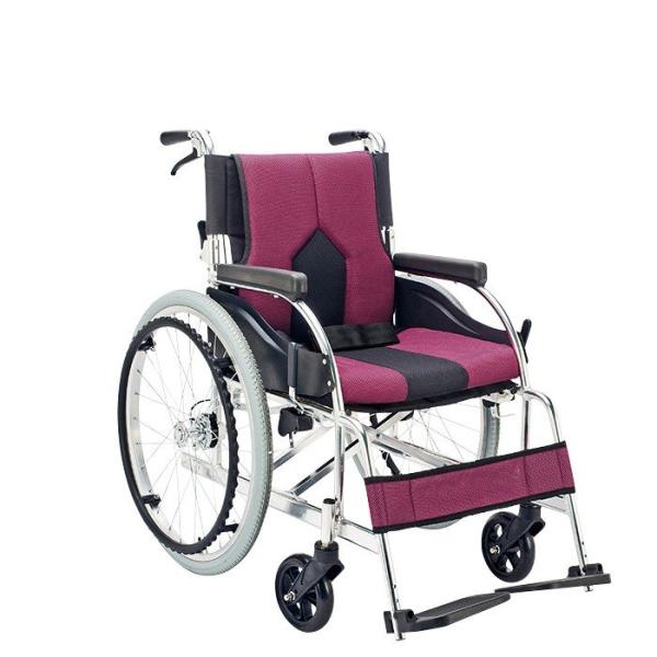 【納期】ご注文日より2〜4日以内に出荷致します。 (※土日祝を除きます。※在庫品に限ります。)【商品紹介】・自走式・背折れタイプの車いす。・シートカラーはおしゃれなパープルタイプ・下部フレームにはスタイリッシュで強靭な楕円パイプを採用。・ゆ...