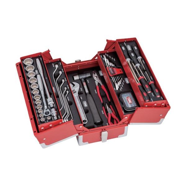 特長工具を厳選し、各種産業機械の整備に適した標準セットです。高級感あふれるカーボン調トレーを採用しており、トレーには製品のサイズや製品番号を表示し、整理整頓・紛失防止に役立ちます。商品スペック仕様・規格ケース色：レッドケース寸法(mm)間口...