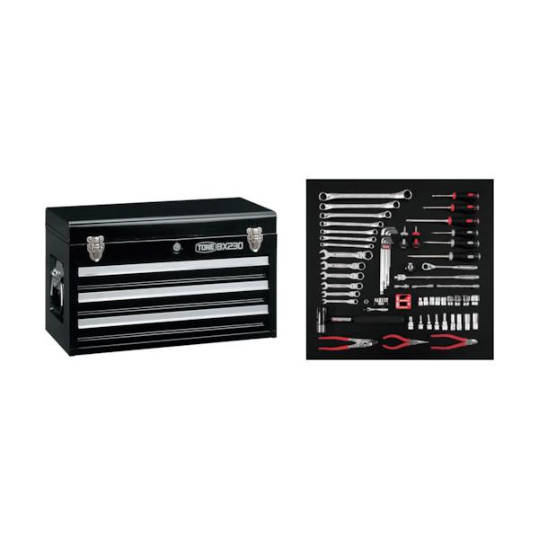 特長定番工具を厳選し、さらに人気工具を追加した車・バイク整備に最適なセットです。用途メカニック用。商品スペック仕様・規格引出し3段式ツールチェストケース色：マットブラックケース寸法(mm)間口：508ケース寸法(mm)奥行：232ケース寸法...