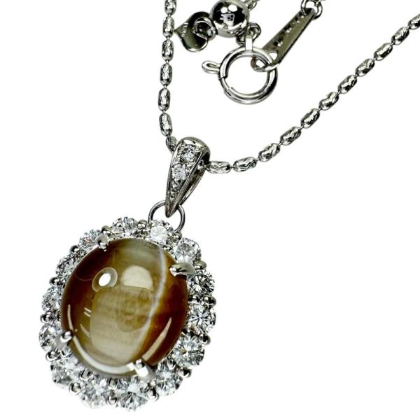 ■商品情報[管理番号]N25012490166[対象]レディース[素材] Pt900プラチナ/Pt850プラチナ[石]クリソベリルキャッツアイ：7.61ct ダイヤモンド：計1.04ct[総重量]約10.4g[サイズ]チェーン長さ：約46c...