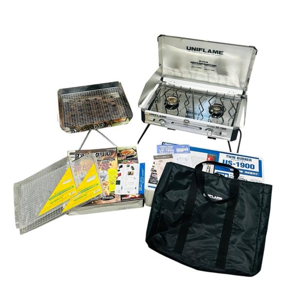 商品ランク：C（全体的に使用感があり、傷・汚れ・焼け跡が多く見られます）外装状態：ツーバーナー本体およびファイアグリルともに、傷・汚れ・焼け跡が多くあります。五徳や焼き網に変色・使用感があります。付属品：ツーバーナー本体（US-1900）、...