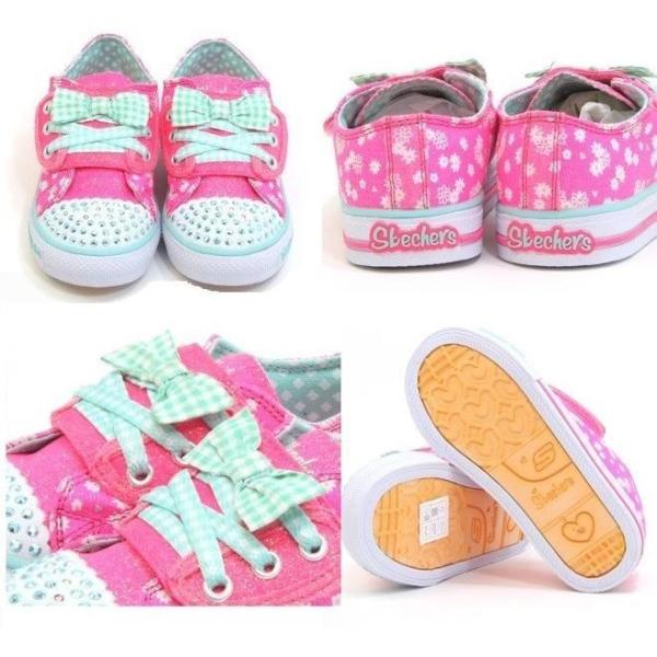 ***訳あり　＊＊＊店頭展示品で薄い色あせます。又、歩くとつま先が光る仕様ですが、光りません***最終品 11.0ｃｍのみのお買い得価格***スケッチャーズ「Shuffles-Daisy Dotty Twinkle Toe」です。 全体に施...