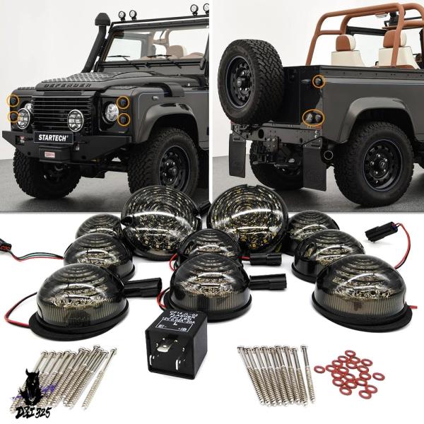 適合：ランドローバー ディフェンダー 1990-2016機能： スモークレンズ/クリアレンズ/カラーレンズ 直径95mm (リバースライト/バックアップライト、リアフォグランプ) 直径73mm (フロント &amp; リアインジケーターライ...