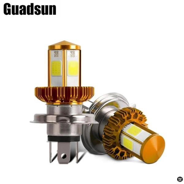 GUADSUN 1PC バイク LED H4 BA20D H6 COB MOTO HI LO ビーム 6000K 60W 12V 1200LM ホワイトスポットライト超高輝度ヘッドライト電球ランプ特徴:光源: 4 サイド COB LED チ...