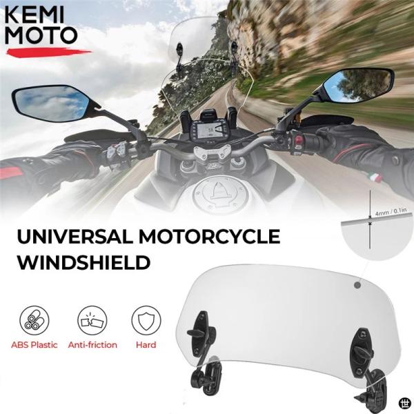 KEMIMOTO 気流調整可能な汎用用フロントガラスウインドディフレクターバイクフロントガラスカワサキ用 BMW 用ドゥカティ用ホンダ用 適合車種：以下のようなすべてのバイクに適合します 汎用用調整可能なスクリーンフロントガラスフロントガラ...