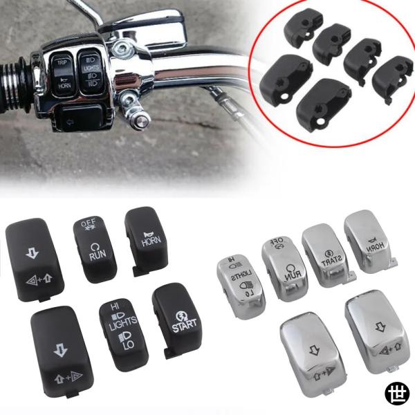 説明：このクロームブラック スイッチキャップキットは、バイクで最も目立つスイッチ部分にスタイリッシュな雰囲気を添えますキットには、左右のハンドルバースイッチのクロームブラックスイッチキャップ一式が含まれていますキャップは標準装備のブラックス...