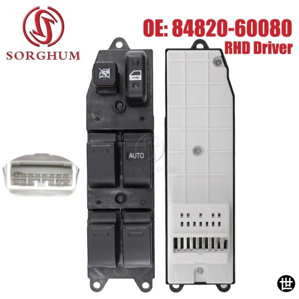 説明：フロントサイド電動マスターパワーウィンドウスイッチ ガラスリフターボタンOE番号：84820-60080部品番号：8482060080ブランド：SORGHUM原産国：カラー：写真の通り材質：PP樹脂＆ABS樹脂端子：14ピントヨタ エ...