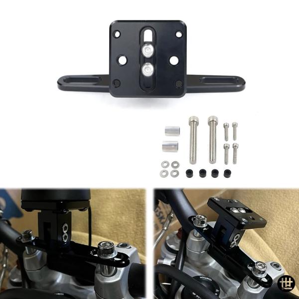 GPSスマートフォンホルダーブラケット特長：- GPSをしっかりと固定し、振動を最小限に抑え、最大限の利便性を実現します- ブラケットはハンドルバーライザーに取り付けられます2つのハンドルバーライザーの中心間のサイズは75MM(2.95イン...